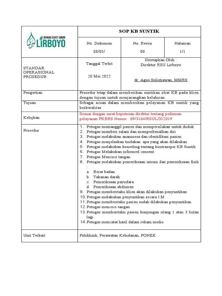 Sop KB Suntik | PDF | Kesehatan Holistik | Sains & Matematika