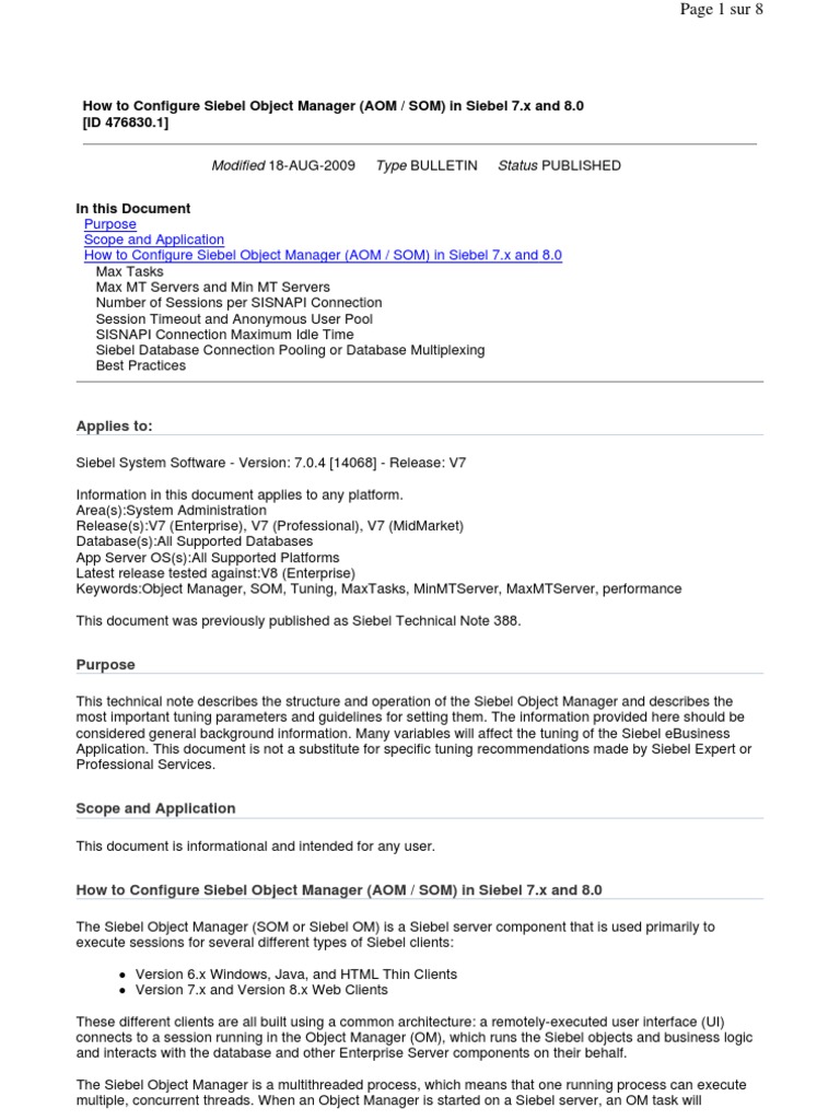 How To Configure Siebel Object Manager | PDF | Thread (Computing ...