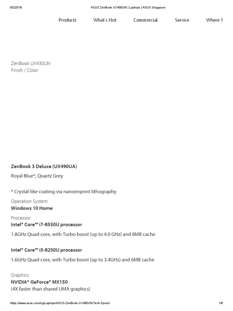 ASUS ZenBook UX430UN - Specifications | PDF | Laptop | Hdmi