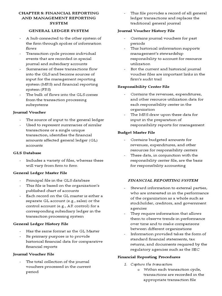 CHAPTER 8 - Financial Reporting and Management Reporting Systems | PDF ...