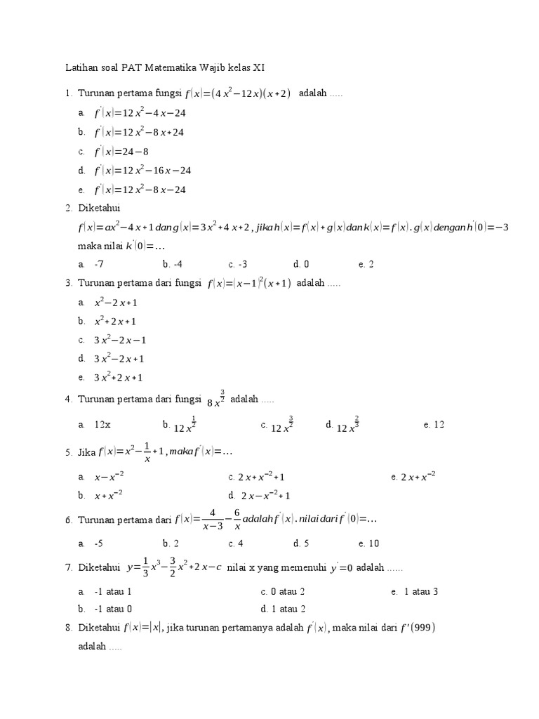Latihan Soal PAT Matematika Wajib Kelas XI | PDF