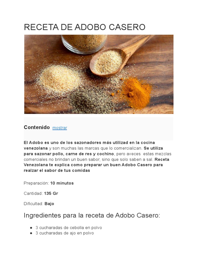 Receta de Adobo Casero | PDF