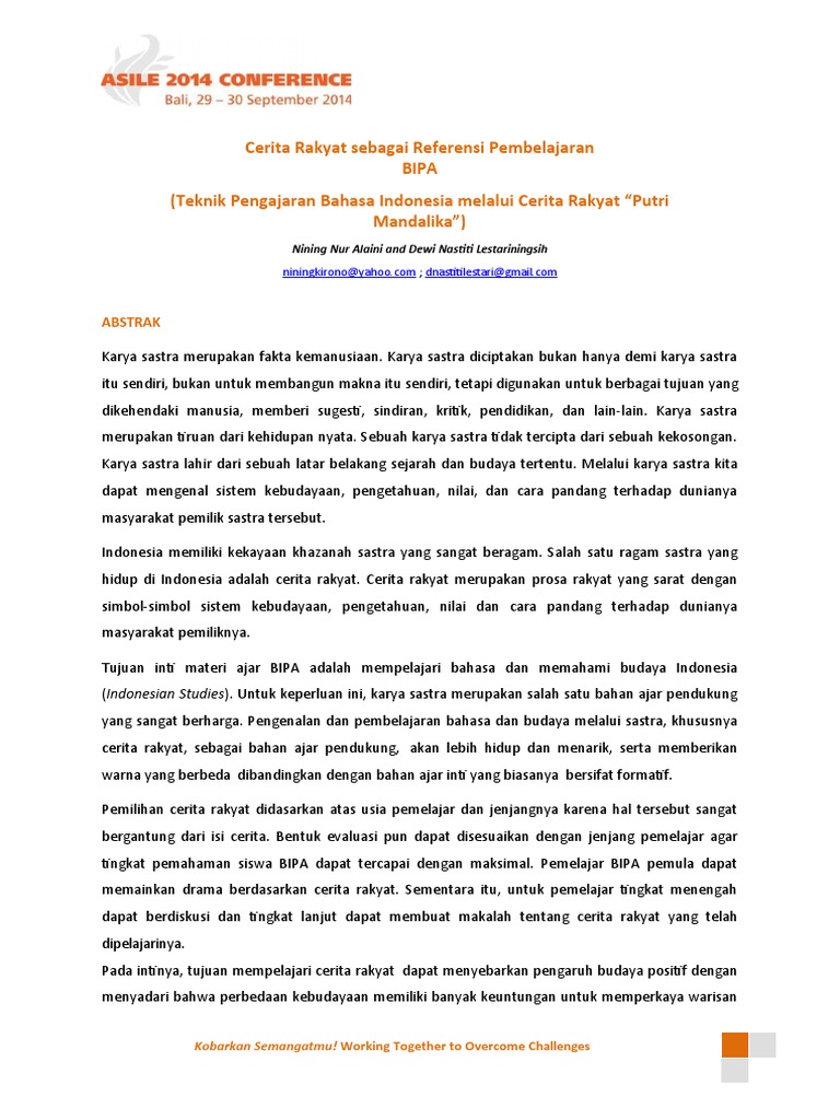 Cerita Rakyat Sebagai Referensi Pembelajaran Bipa Teknik Pengajaran Bahasa Indonesia Melalui ...