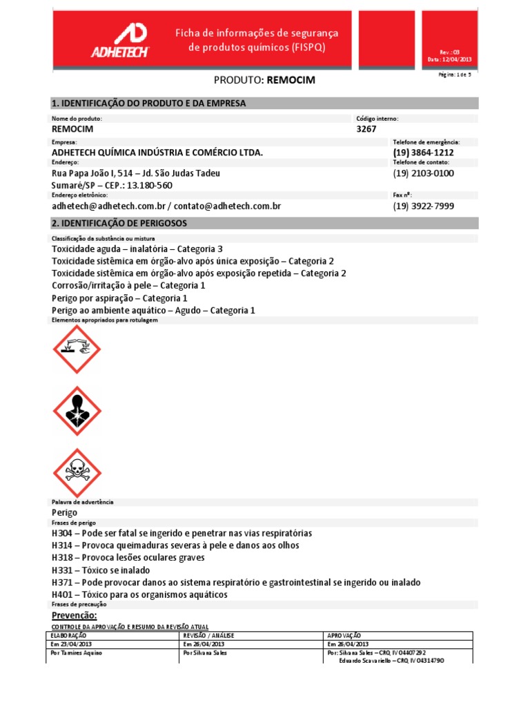 Fispq-Remocim - Modelo | Download grátis PDF | Toxicidade | Embalagem e ...