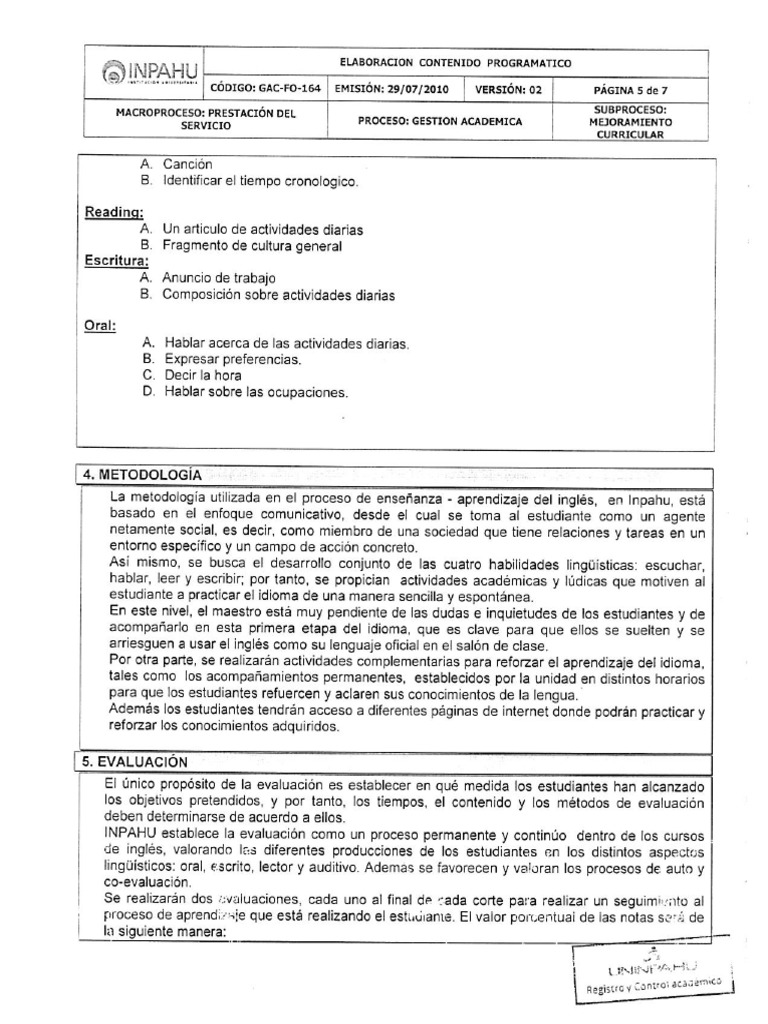 Contenidos Programaticos 2da | PDF