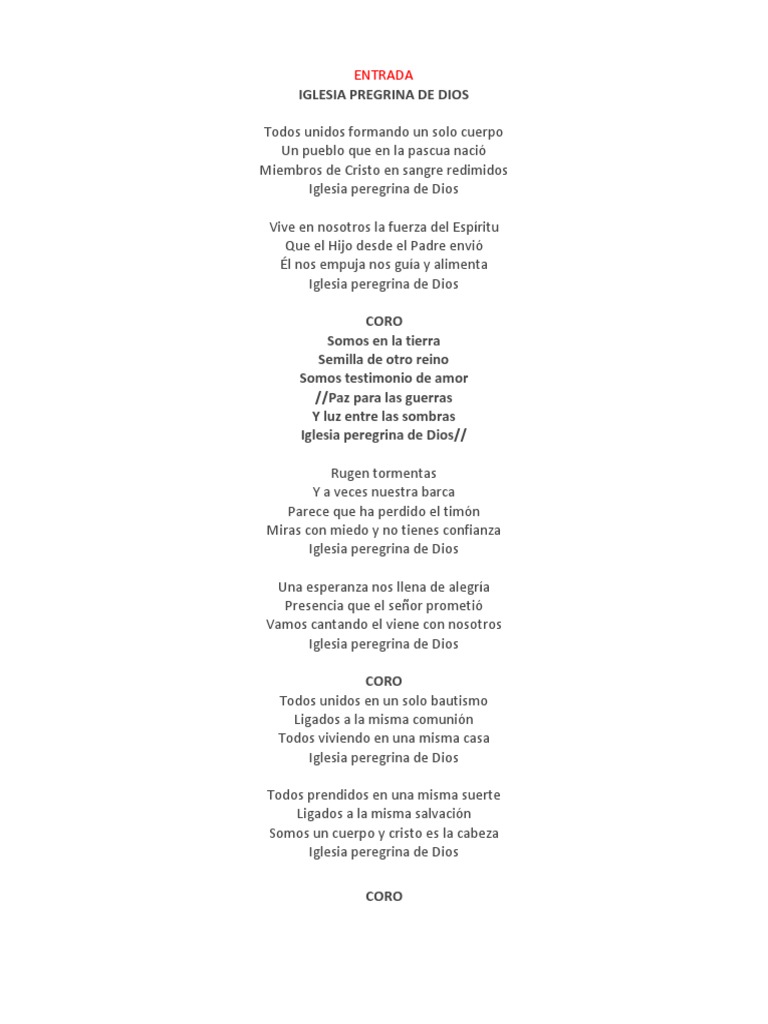 Letra de Canción Iglesia Pregrina de Dios | PDF