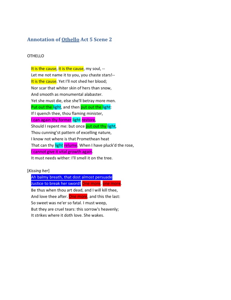 Annotation of Othello Act 5 Scene 2 | PDF