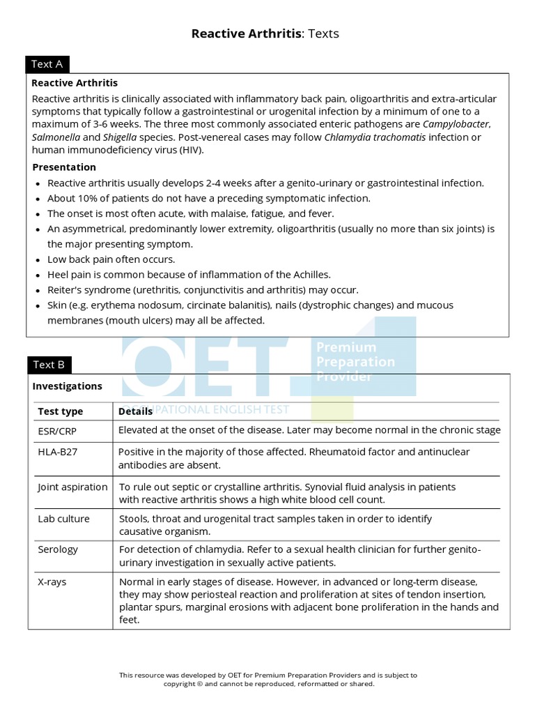 Reactive - Arthritis - Text | PDF | Arthritis | Clinical Medicine