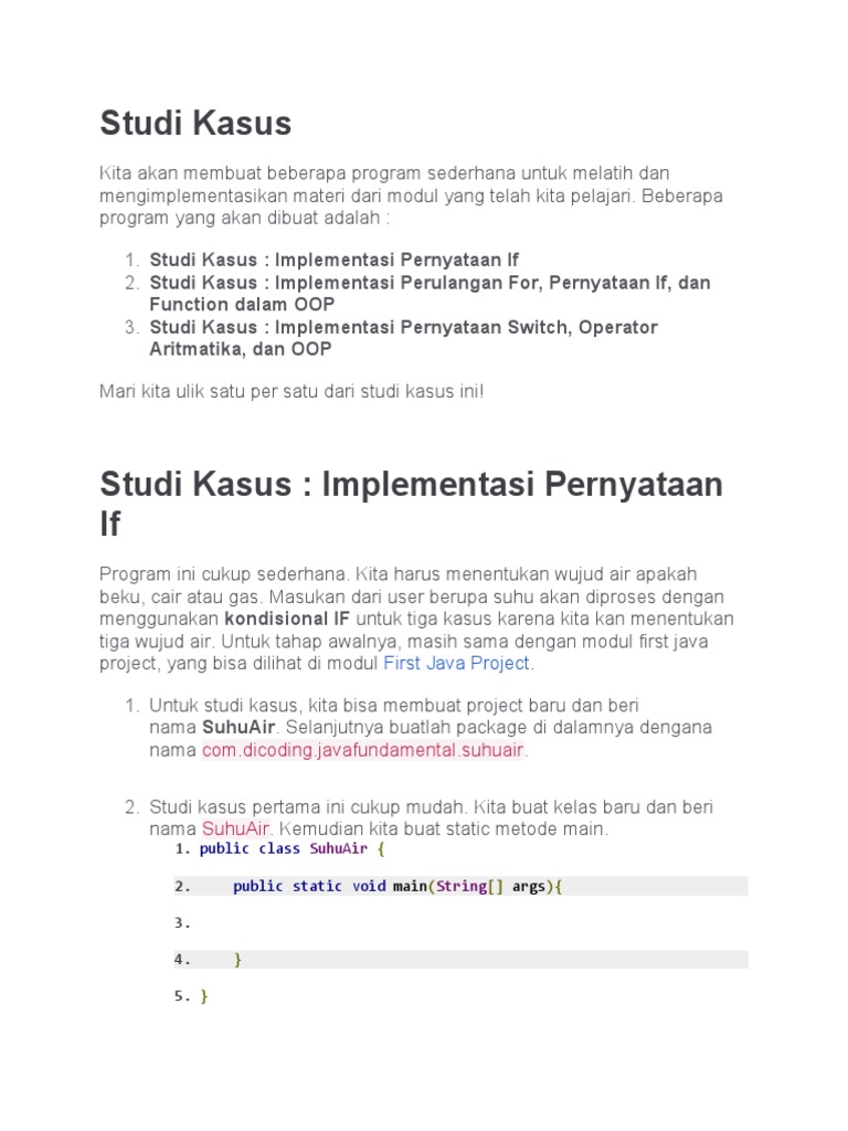 Studi Kasus Pemrograman Java | PDF