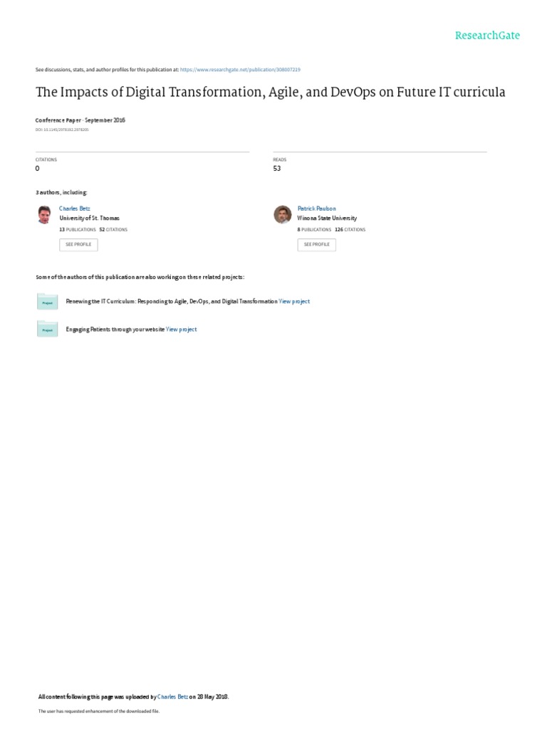 Betz, Olagunju, Paulson - 2016 - The Impacts of Digital Transformation, Agile, and DevOps On ...