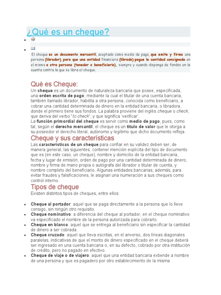 Qué Es Un Cheque | PDF | Cheque | Bancos