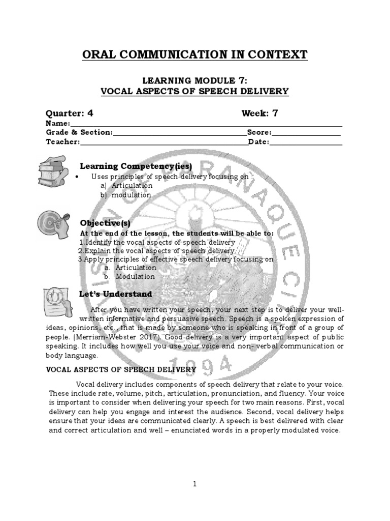 Oral Comm Module 7 | PDF | Speech | Human Voice