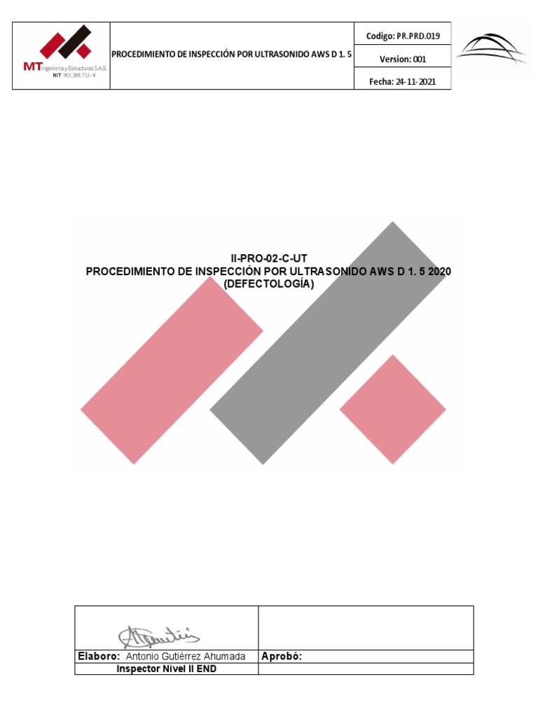 Procedimientos UT-MT-AWS-D1. 5 2020 | PDF | Ultrasonido | Decibel Procedimientos UT-MT-AWS-D1. 5 2020 | PDF | Ultrasonido | Decibel