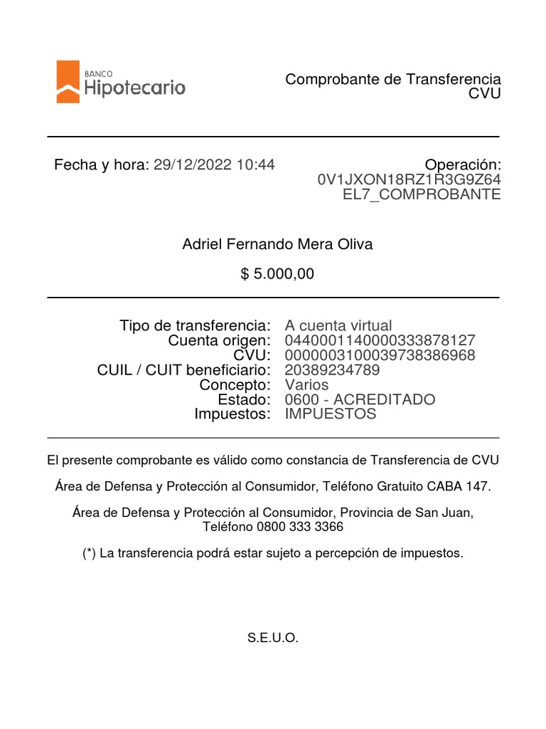 Comprobante Transferencia | PDF
