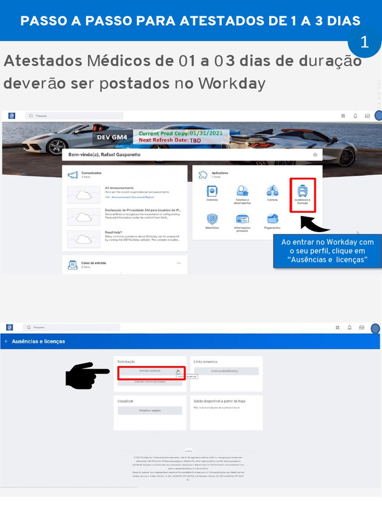 Passo A Passo Atestado 1 A 3 Dias Workday | PDF