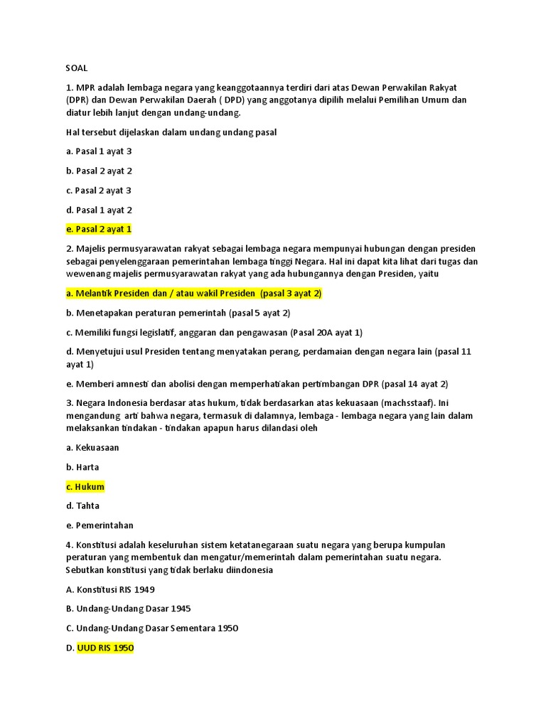 Soal-Soal Pancasila Kelas 1A | PDF