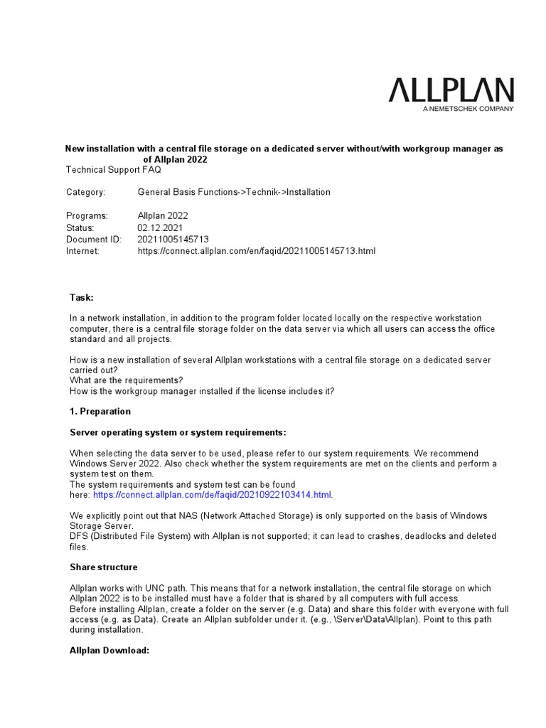 FAQ EN New Installation With A Central File Storage On A Dedicat | PDF | Installation (Computer ...