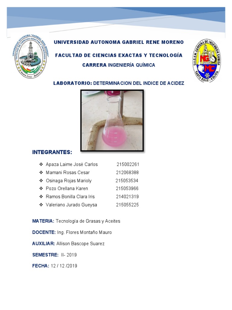 Lab.8 Determinación Del Indice de Acidez | PDF | Petróleo | Valoración