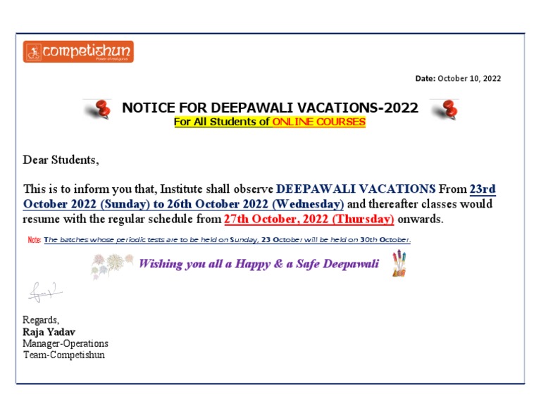 Notice-Diwali Holidays 2022 | PDF