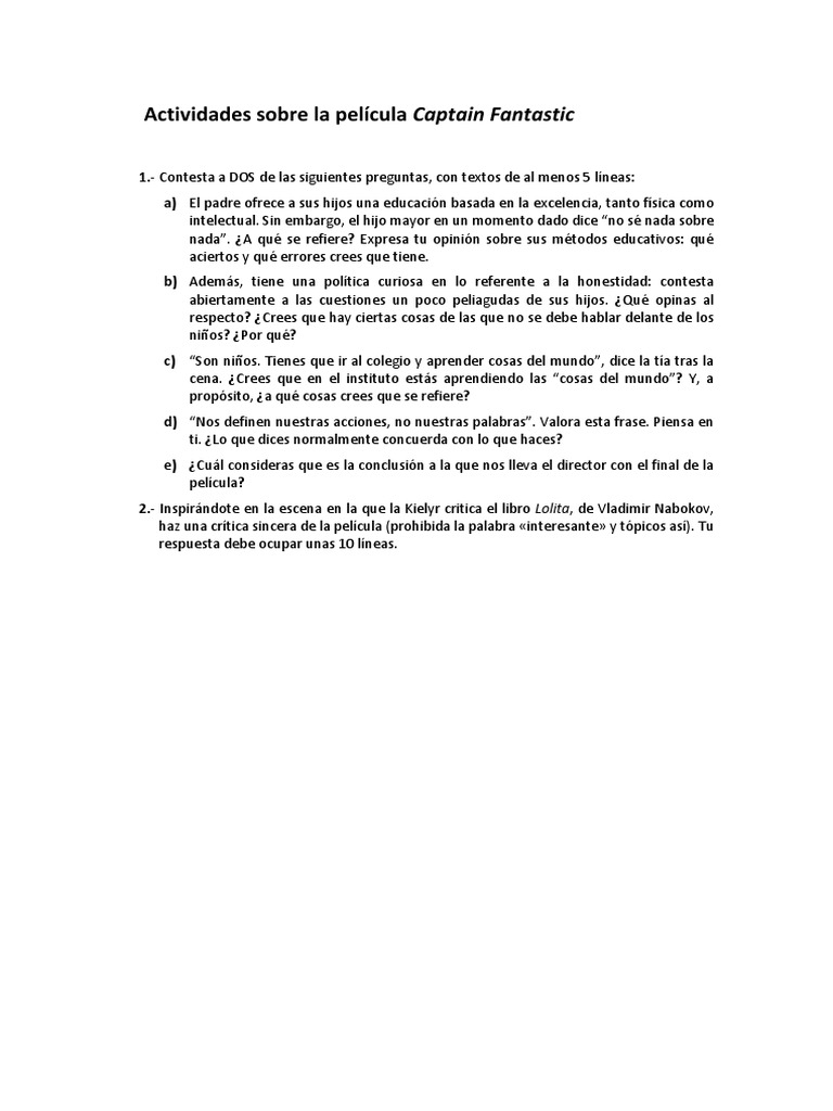 Actividades Sobre La Película Captain Fantastic | PDF