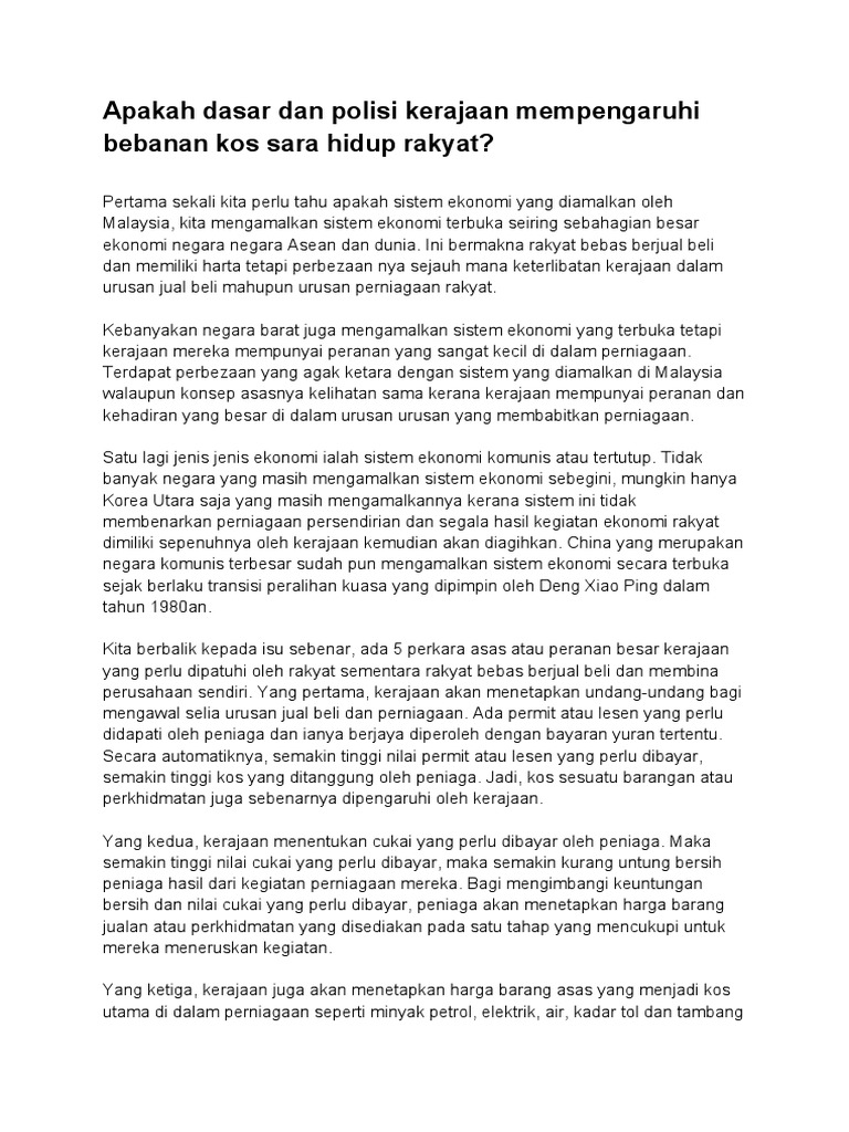 Apakah Dasar Dan Polisi Kerajaan Mempengaruhi Bebanan Kos Sara Hidup ...