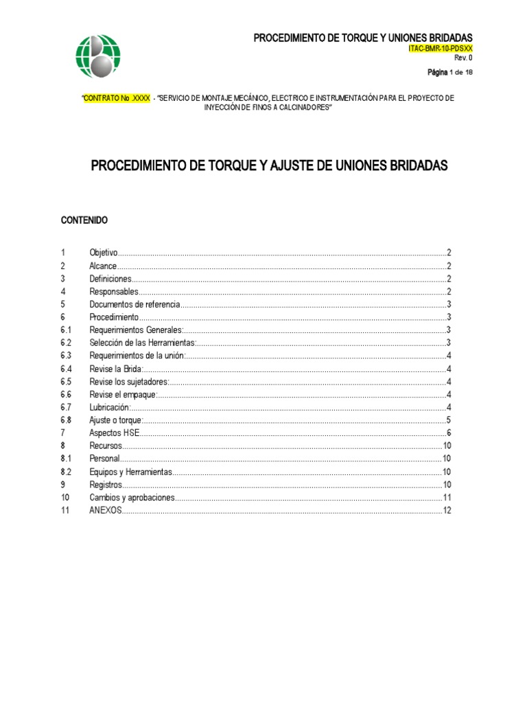 Procedimiento de Torque en Uniones Bridadas | PDF | Arandela (Hardware ...