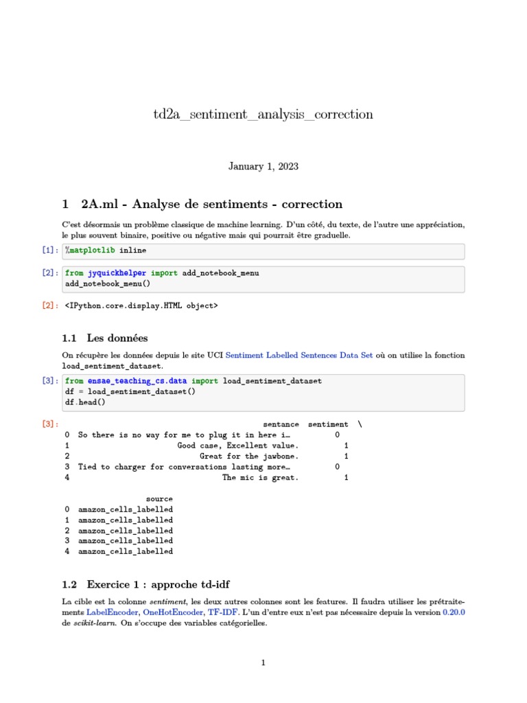 Td2a Sentiment Analysis Correction | PDF | Sciences numériques | Programmation informatique