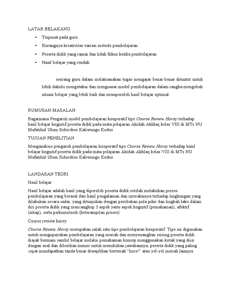 Course Review Horay Merupakan Salah Satu Tipe Pembelajaran Kooperatif. Tipe Ini Digunakan | PDF