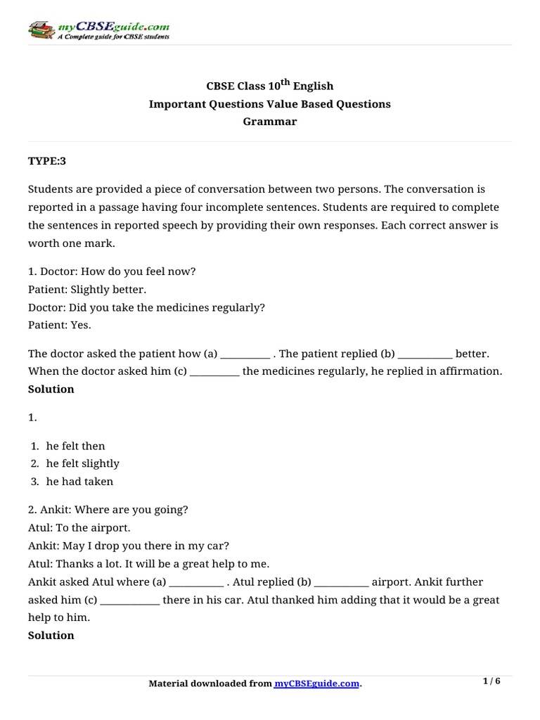 10 Imp English Grammer Value Based Type 3 | PDF