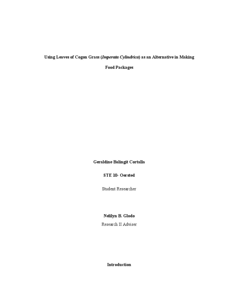 Using Leaves of Cogon Grass As An Alternative in Making Food Packages ...