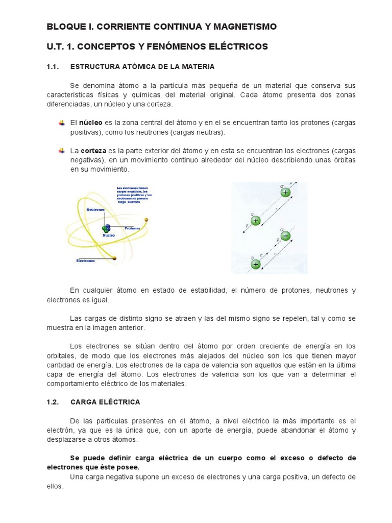 UD1 SCE UD1 SCE Conceptos y Fenómenos Eléctricos | PDF | Corriente eléctrica | Electrón