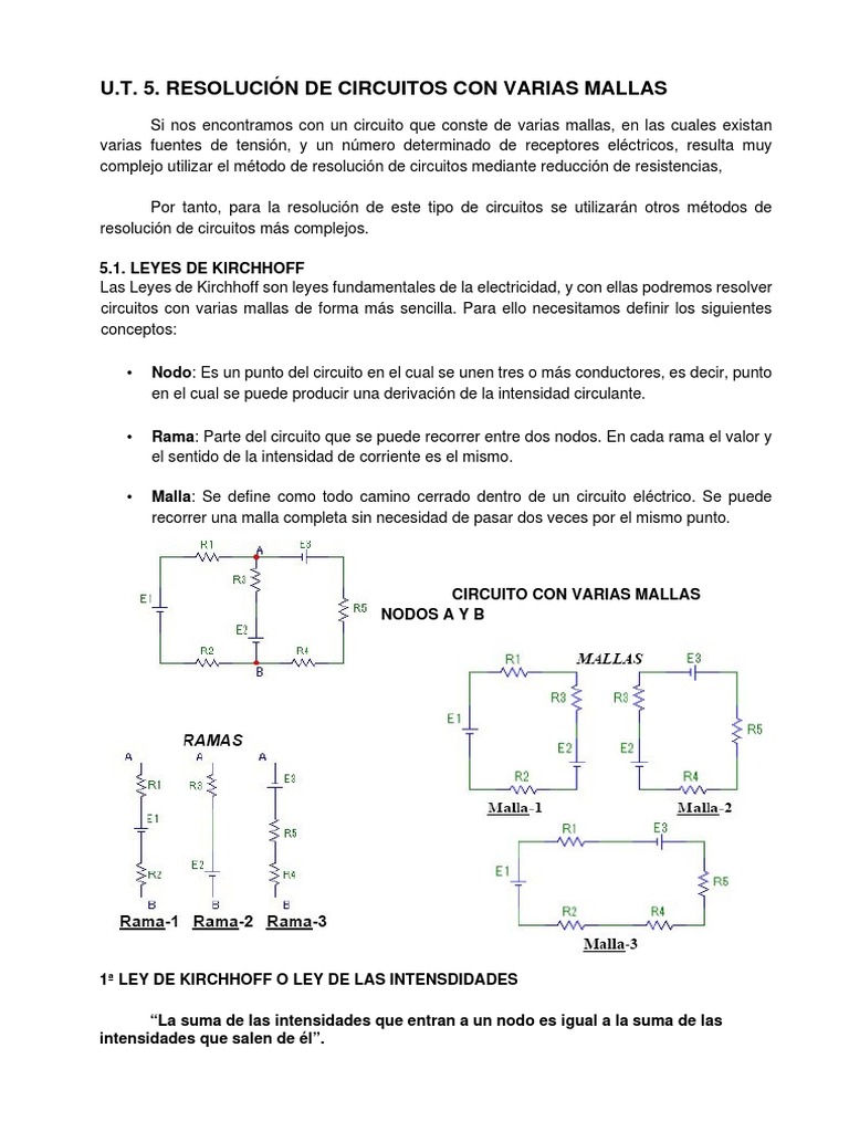 UD5 Resolución de Circuitos Con Varias Mallas | PDF | Corriente eléctrica | Red eléctrica