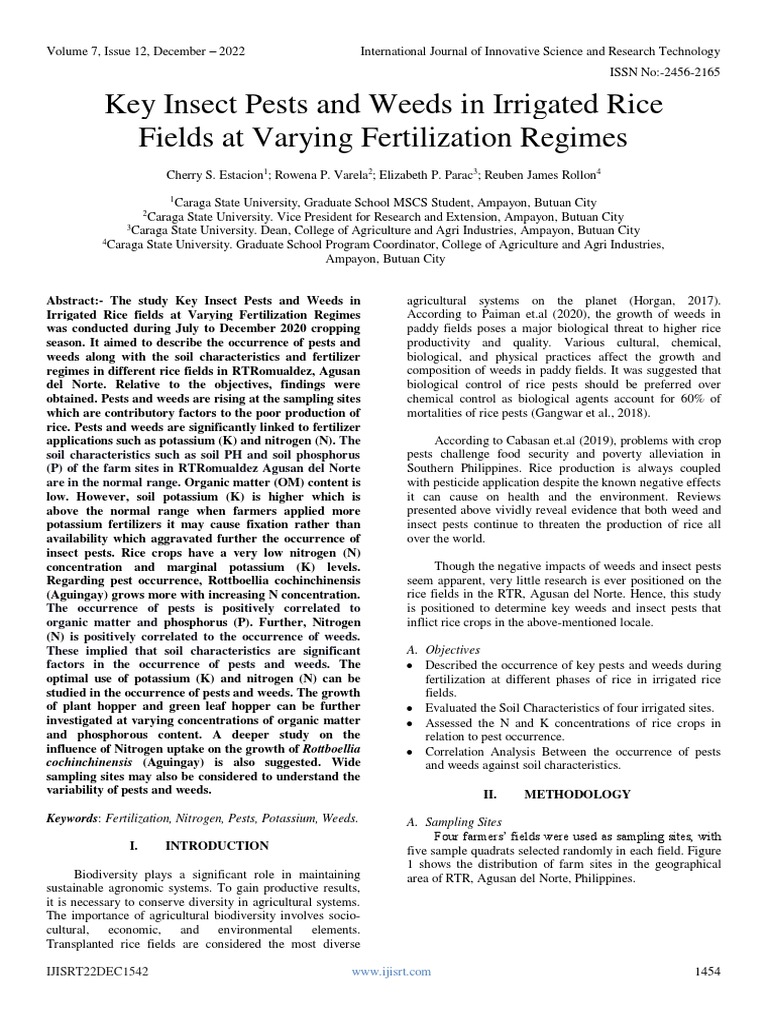 Key Insect Pests and Weeds in Irrigated Rice Fields at Varying ...