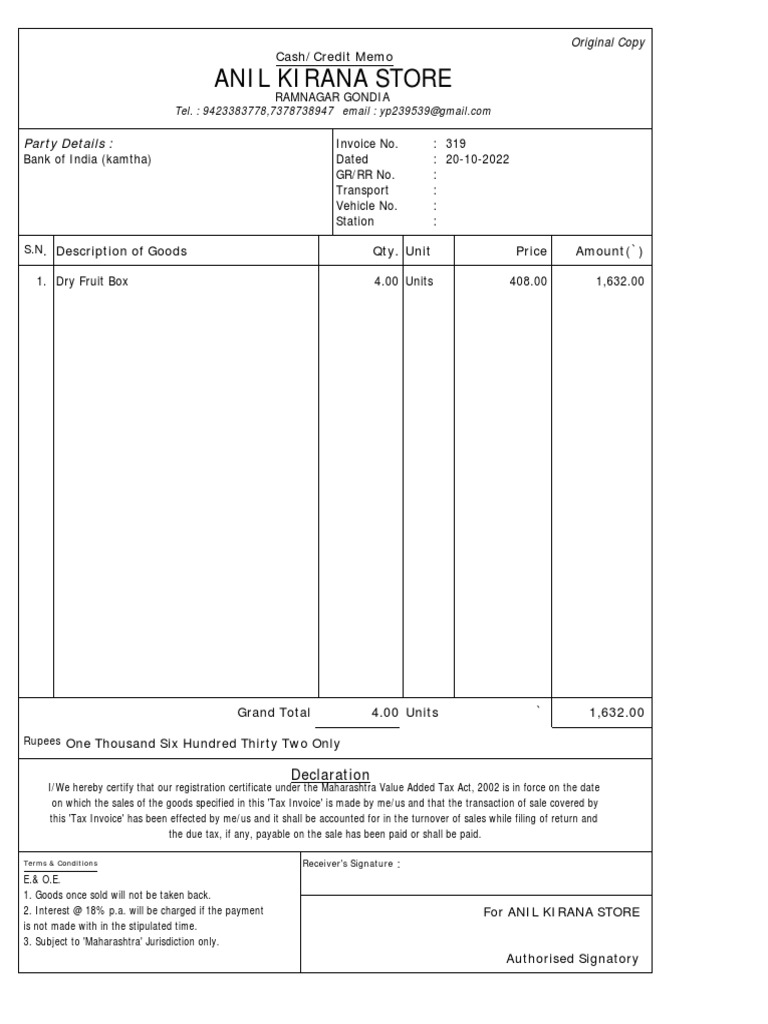 Anil Kirana Store: Party Details | PDF | Invoice | Taxes