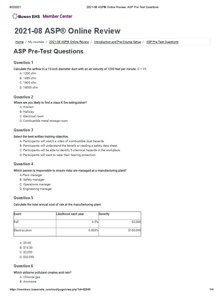 ASP Pre-Test Questions | PDF | Dangerous Goods | Hazards