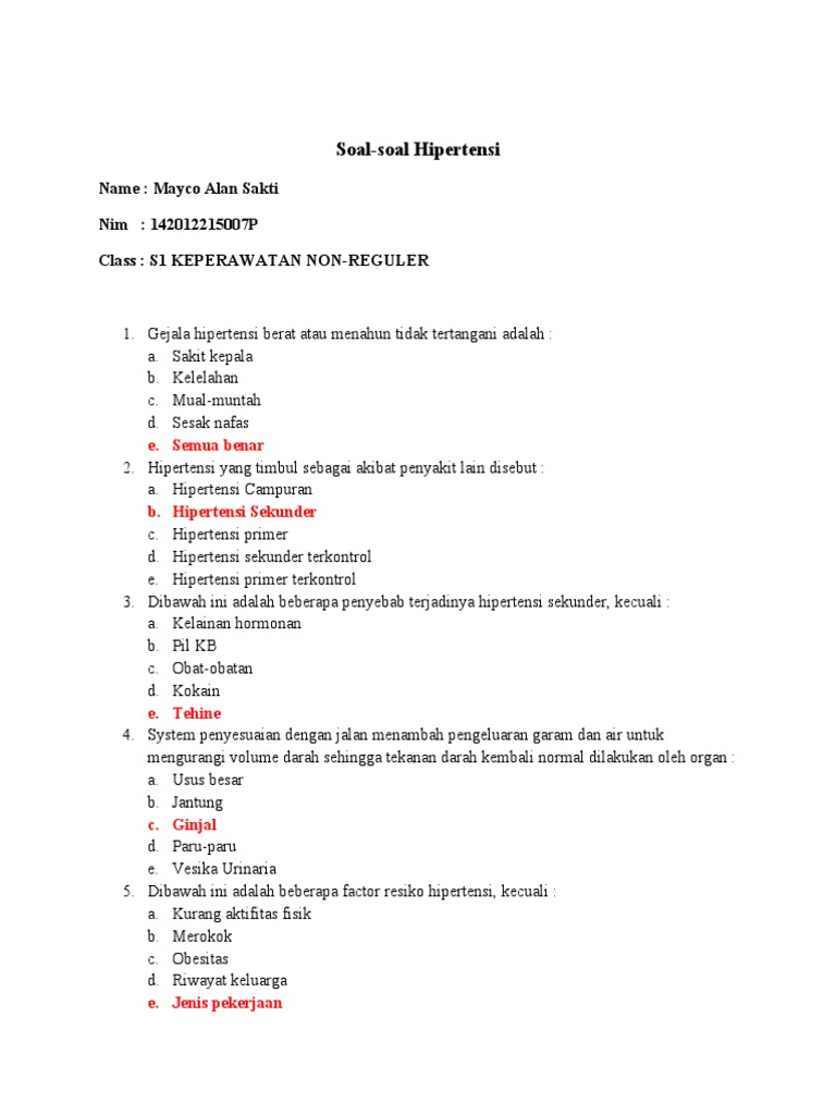 10 Soal Hipertensi (Mayco Alan Sakti) | PDF | Kesehatan Holistik