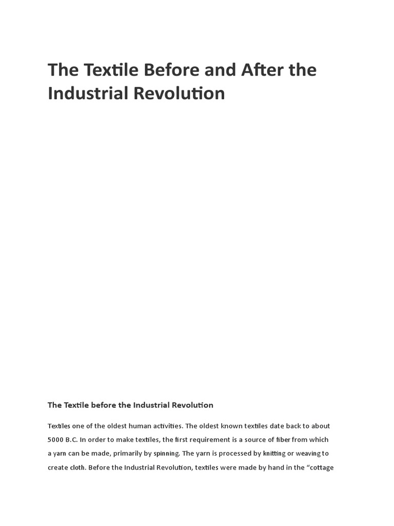 Textile Industry: Pre and Post Industrial Revolution | PDF | Textiles ...