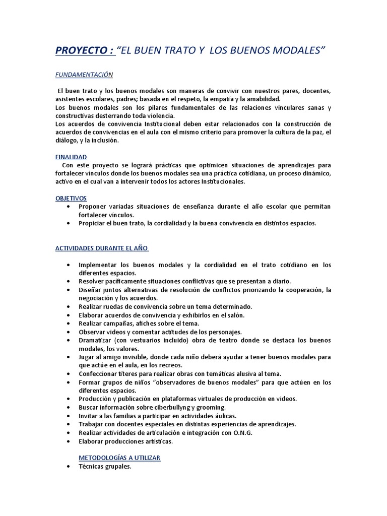 Proyecto Buenos Modales | PDF | Método de enseñanza | Evaluación