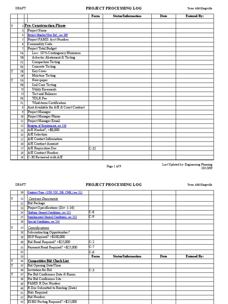 Texas A&M Kingsville Project Log | PDF | General Contractor