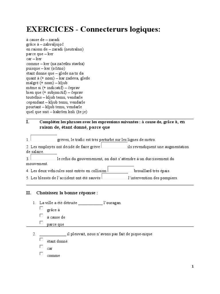 Exercices sur les connecteurs logiques | PDF