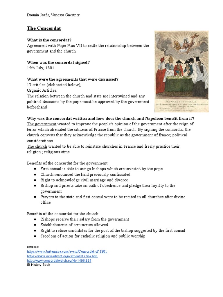 Concordat of 1801: Church and State Terms | PDF