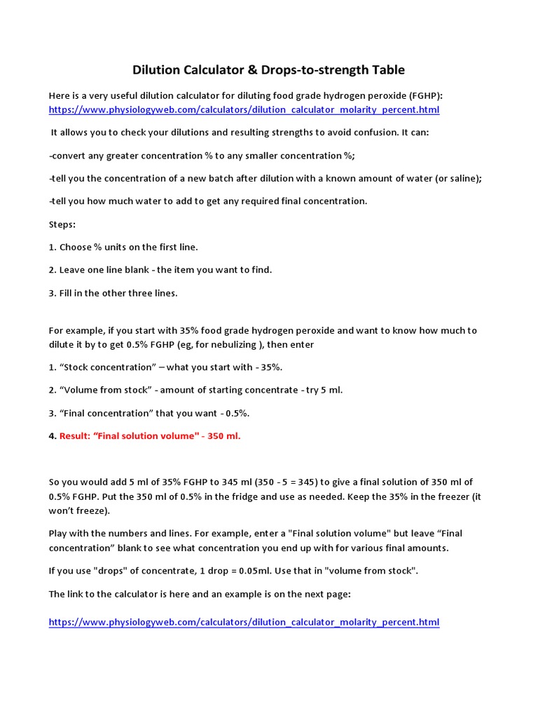 Dilution Calculator Hydrogen Peroxide | Download Free PDF ...