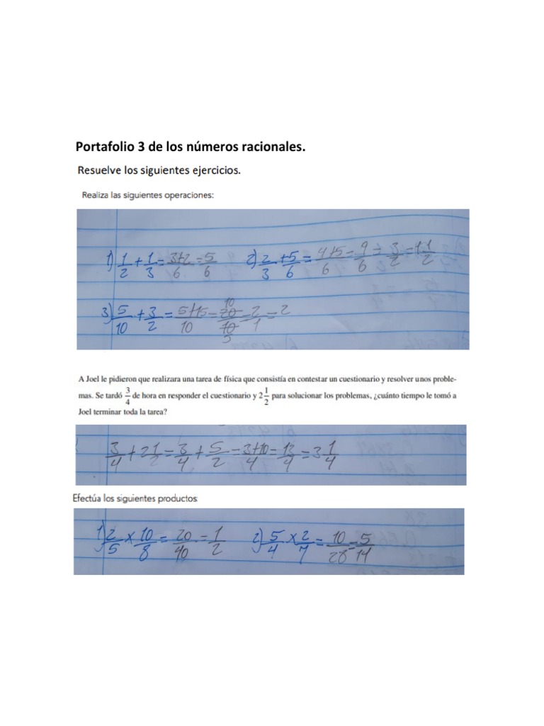 Portafolio 3 Sobre Los Números Racionales. Erick Padilla | PDF