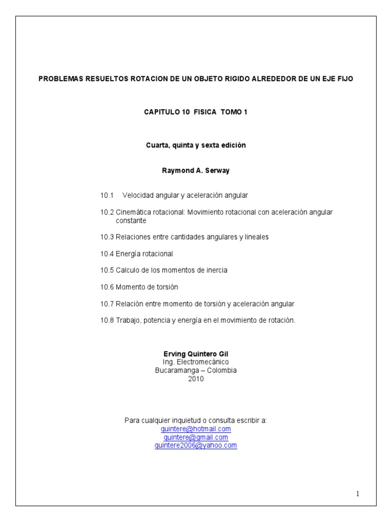 Problemas Resueltos Cap 10 Fisica Serway | PDF | Aceleración | Velocidad