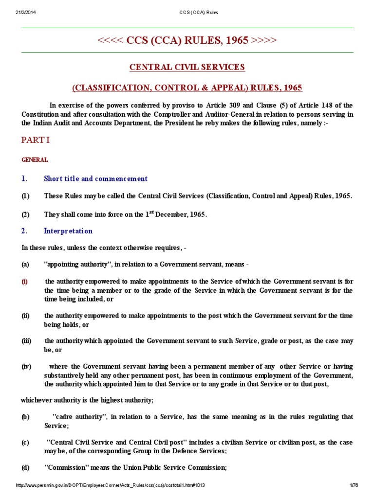 CCS (CCA) Rules | PDF | Detention (Imprisonment) | Government Of India