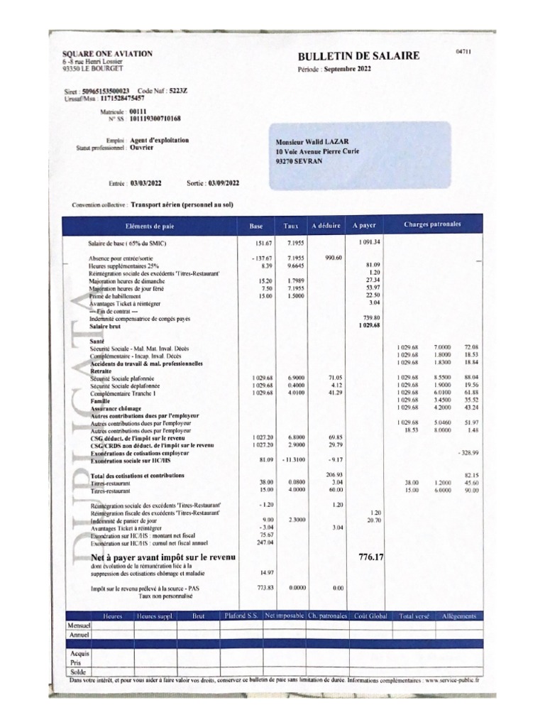 Bulletin de Salaire | PDF