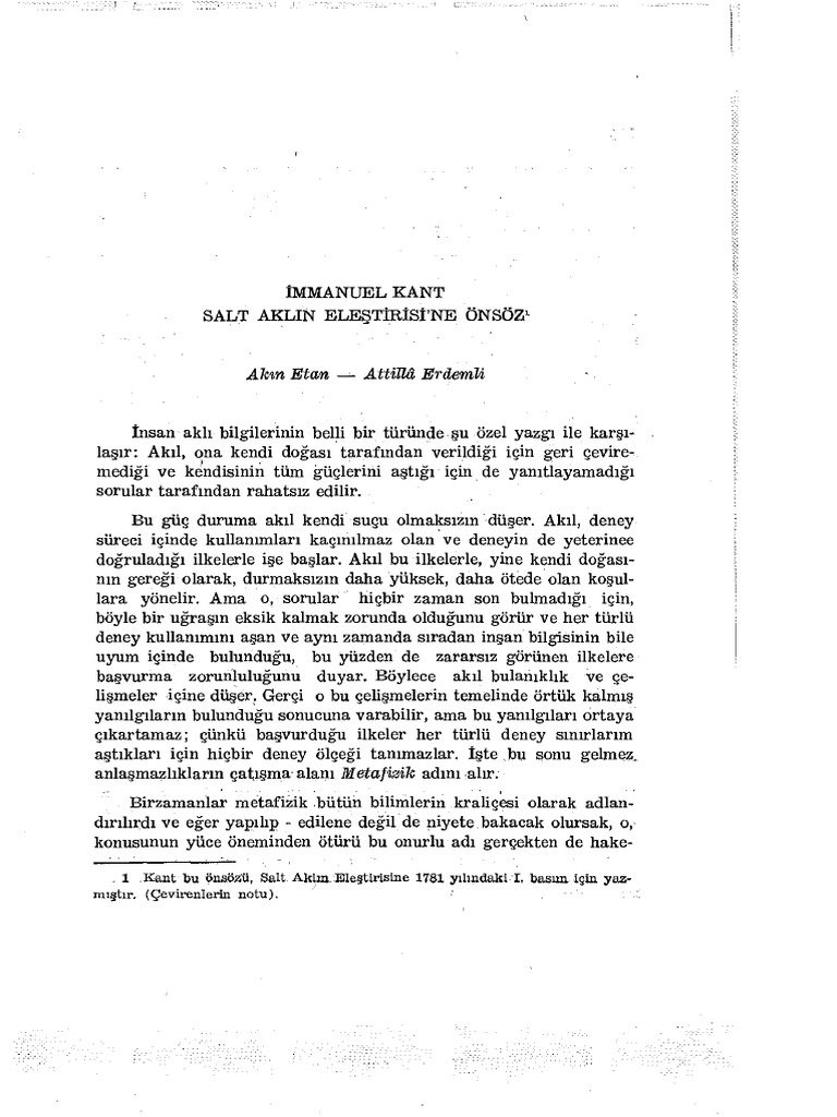 Immanuel Kant Salt Aklin Elestirisine Onsoz-Libre | PDF