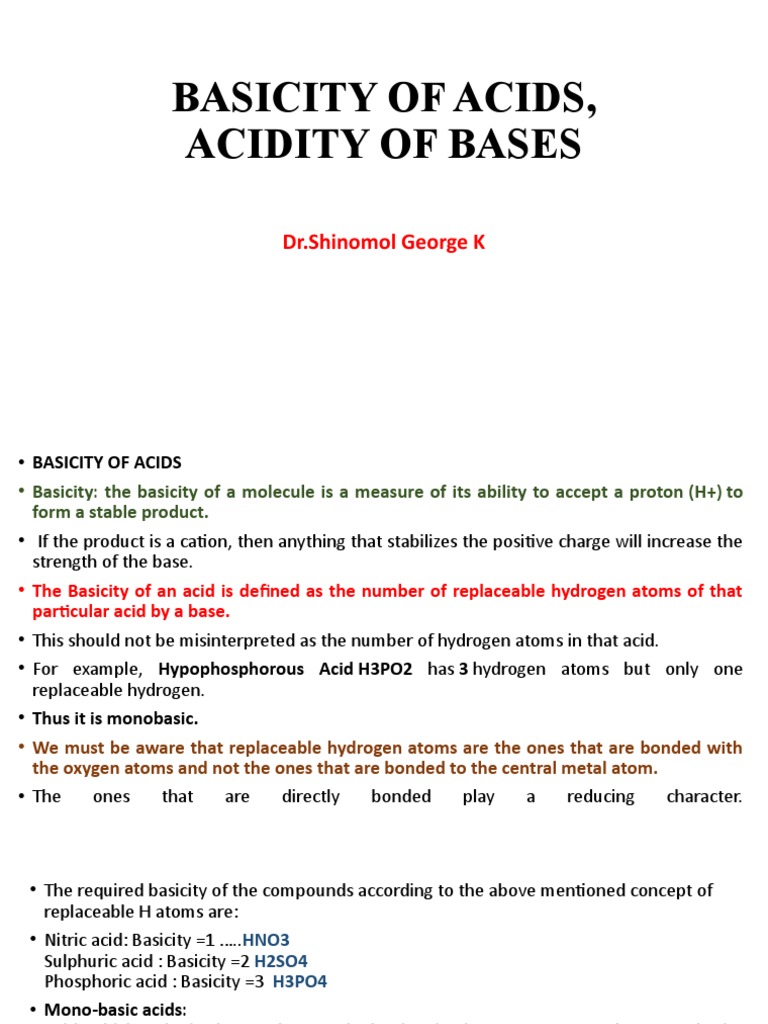 Basicity and Acidity | PDF | Hydroxide | Acid