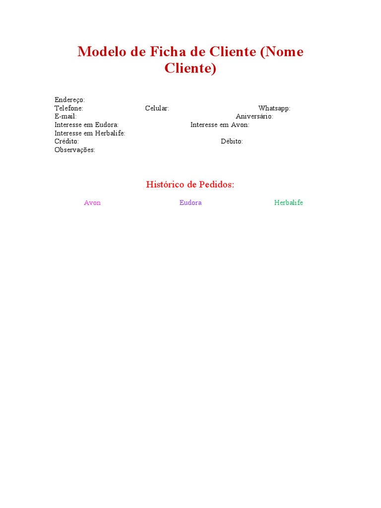 Modelo de Ficha de Cliente | PDF