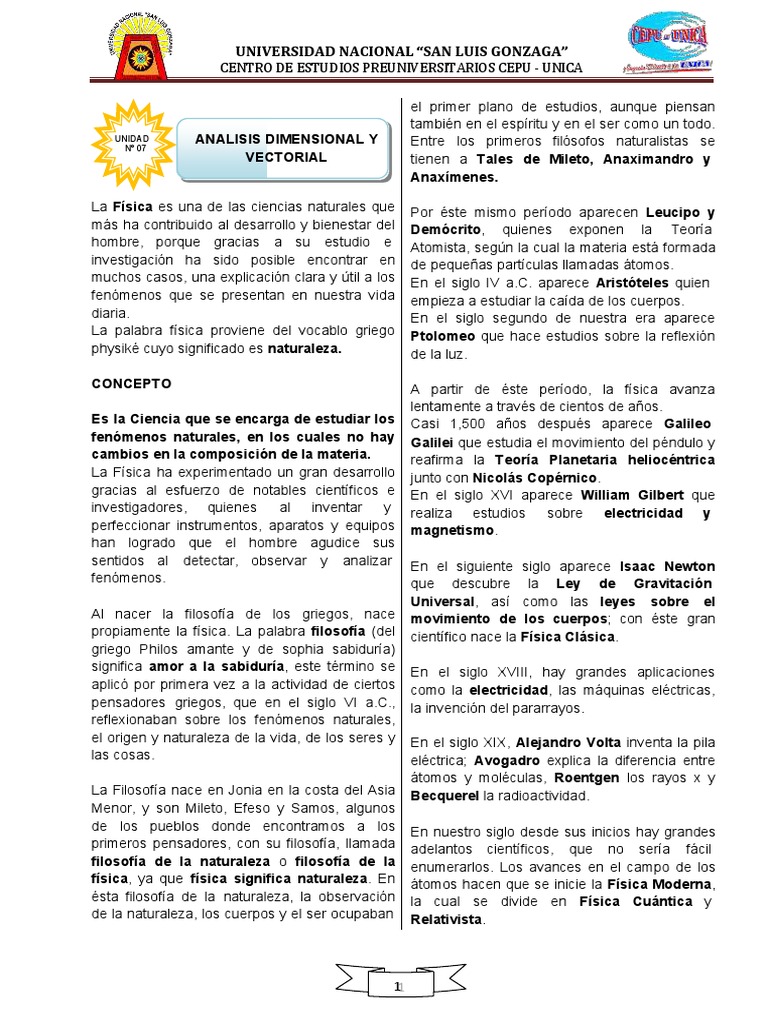 Análisis Dimensional y Vectorial en Física | PDF | Fuerza | Sistema ...